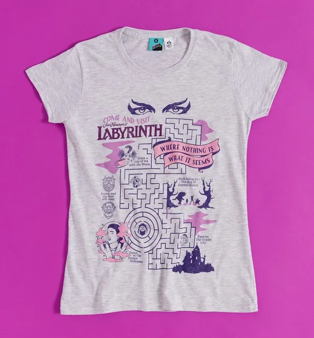 Women's Labyrinth Come And Visit The Labyrinth Grey Marl Fitted T-Shirt